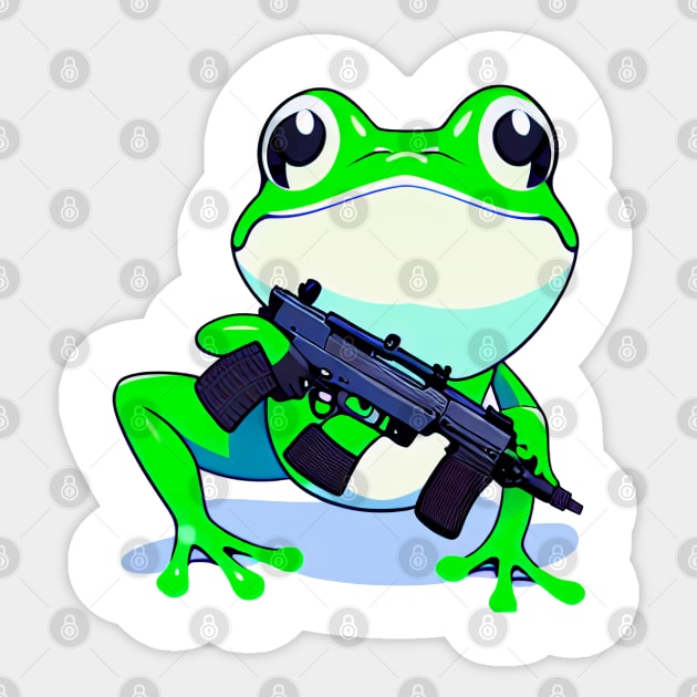 Cute Frog Holding Gun - Frog - Sticker | TeePublic